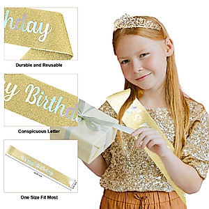 YISSION Birthday Girl Sash & Crown Gold Princess Tiara Crown for Women Girls Happy Birthday Queen Crown & Sash Birthday Tiaras & Crowns for Women Crystal Birthday Headband Birthday Party Decorations