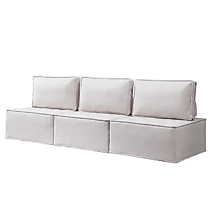 BALUS Modular 3 Seater Sofa Couch, Modern Sectional Sofa Couch, Armless Floor Sofa Couch, Soft Fabric Sofa Bed for Bedroom, Living Room and Sturdy Room, Free Combination, 3 PCS Beige