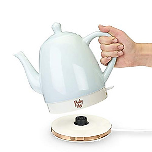 Pinky Up Noelle 1.5 L Ceramic Electric Tea Kettle, Mint, Rose Gold, Gooseneck Spout, Cordless Design