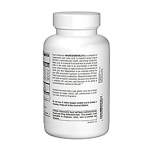 Source Naturals Magnesium Malate 625mg Supplement Essential, Bio-Available Magnesium Malic Acid Supplement - 200 Capsules (Packing may vary)