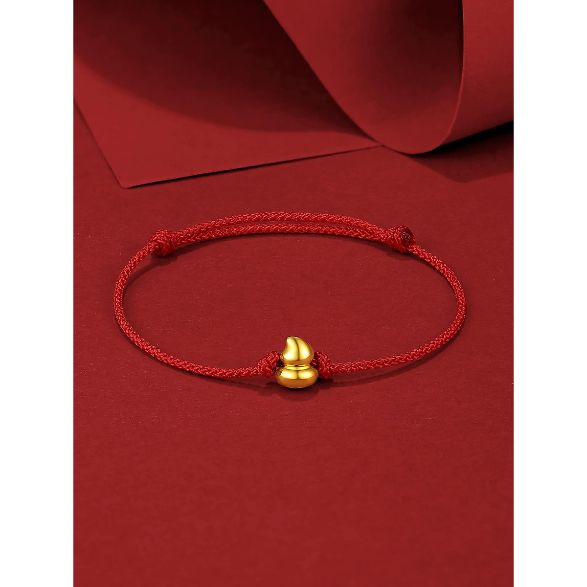 ZHOU LIU FU 24K Solid Gold Bracelets, Real Pure Gold Jewelry Adjustable Gourd Red Braided Bracelets for Women Men Teen Girls