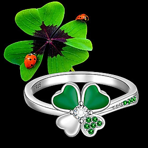 Talonior Irish Clover Ring for Women Sterling Silver St Patricks Day Gifts Shamrock Four Leaf Jewelry Green Holiday Prom Rings Size 8