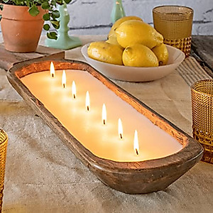 MAINEVENT Wooden Dough Bowl Candles 20 Inch, Farmhouse Dough Bowl Candles, Table Centerpiece Wooden Dough Bowl Soy Candle Wooden Bowl Candle Boat Wooden Candle Bowl Bread Bowl Candle Wood Dough
