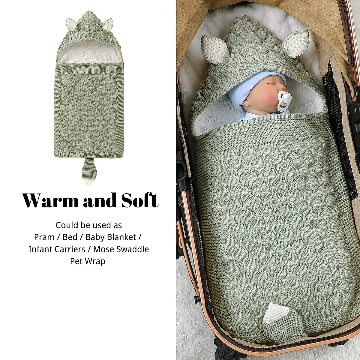 Opewod Unisex Infant Swaddle Blankets Soft Sleeping Bag Fleece Knit Stroller Wraps for Newborn Boys and Girls Warm