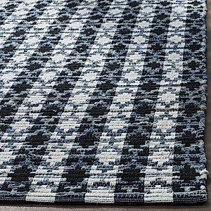 SAFAVIEH Montauk Collection Accent Rug - 3' x 5', Ivory Blue & Black, Handmade Flat Weave Cotton, Ideal for High Traffic Areas in Entryway, Living Room, Bedroom (MTK123A)