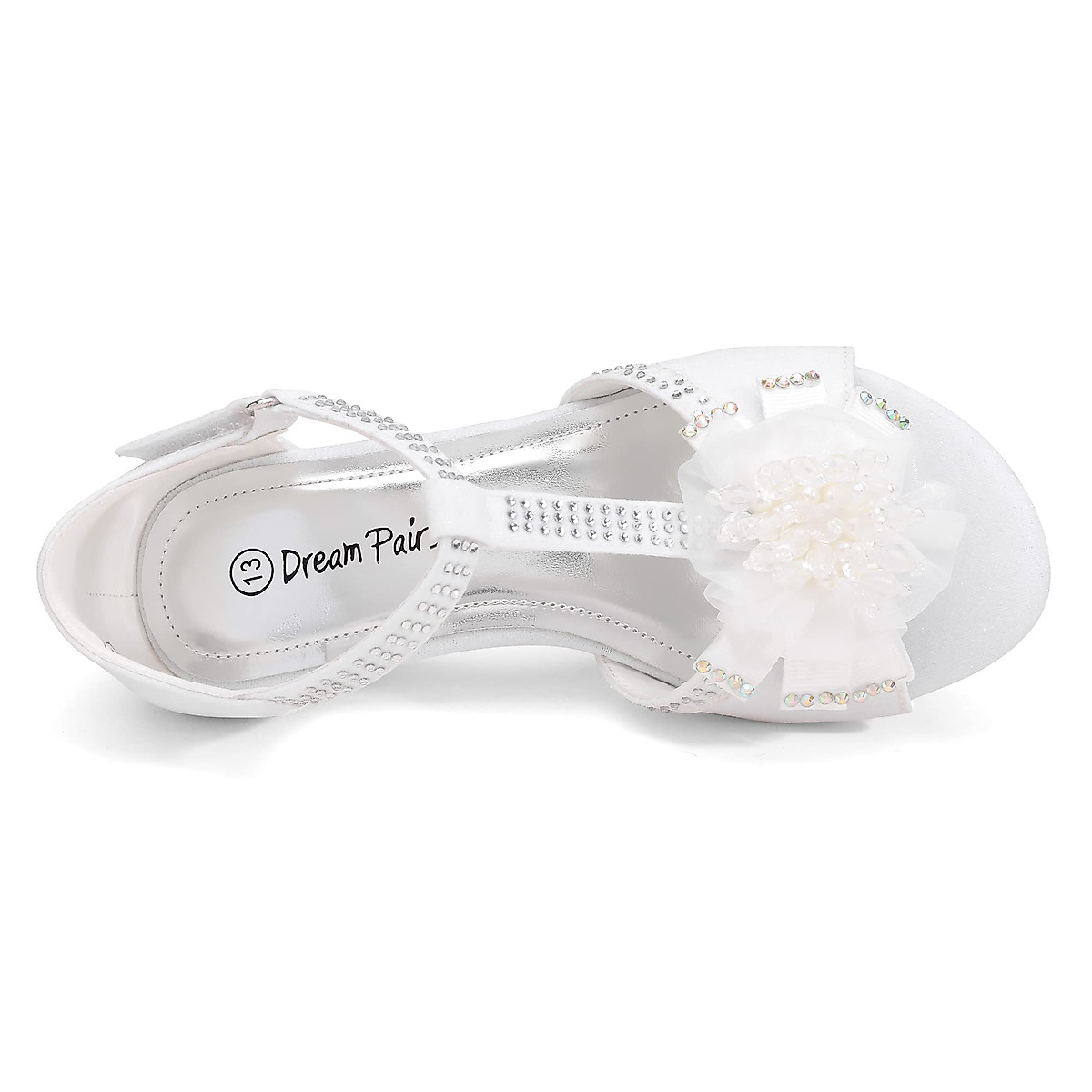 DREAM PAIRS Girls Low Heel Dress Pump Sandals Ankle T Strap Flower Shoes White Size 2 Little Kid