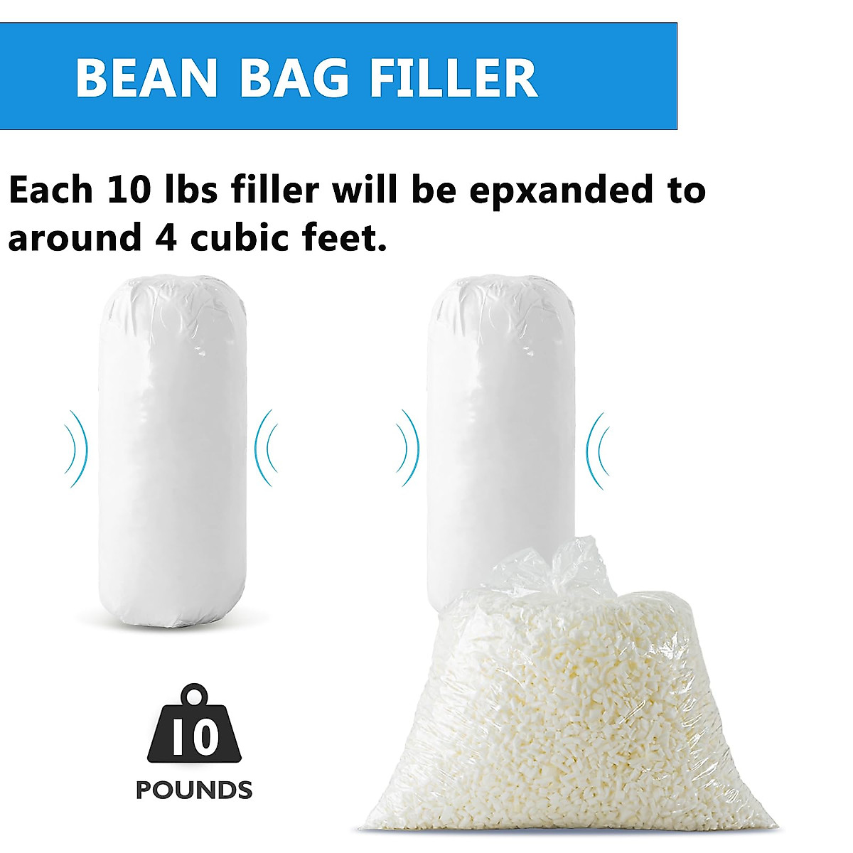 WhatsBedding 10 lbs Bean Bag Filler - Shredded Memory Foam Filling - Premium Bean Bag Chairs Filler for Cushion - Convenient Pillow Stuffing Foam Refill(10 Pounds)