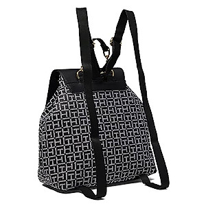 Tommy Hilfiger Maxine II Flap Backpack w/Hangoff Square Monogram Jacquard Black/White One Size