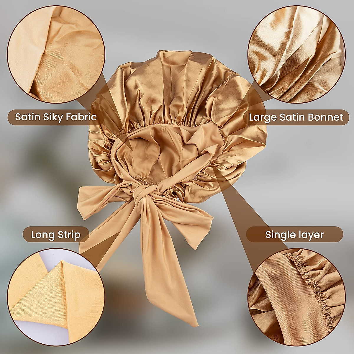 RONRONS 2 Pieces Satin Bonnets for Black Women Silk Hair Bonnet Sleeping Cap