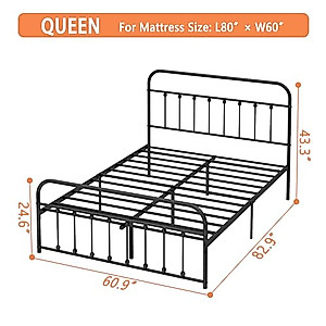Closadin Classic Metal Platform Bed Frame with Heaboard and Footboard,Strong Metal Slats Support,No Box Spring Needed,Easy Assembly,Queen Size,Black