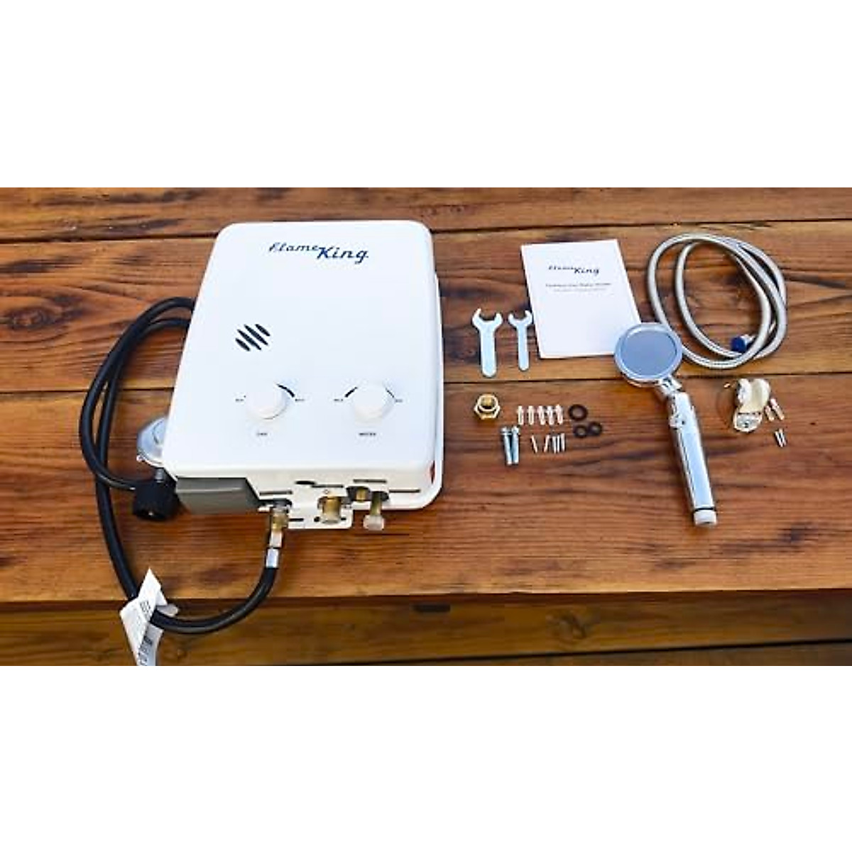 Flame King YSNAZ132 Portable Tankless Water Heater Propane Gas 5L 1.32GPM at 34,000 BTU, Outdoor Instant Hot Water Shower for RV, Camping, Farm, Cabins