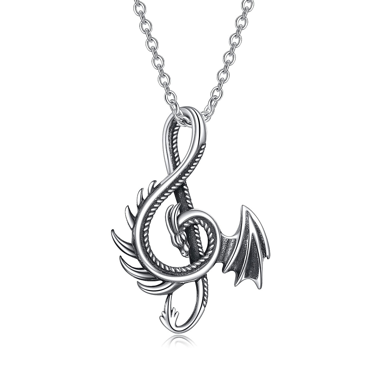 YAFEINI Dragon Necklace 925 Sterling Silver Music Note Aesthetic Pendant Chain Vintage Gift for Men Women