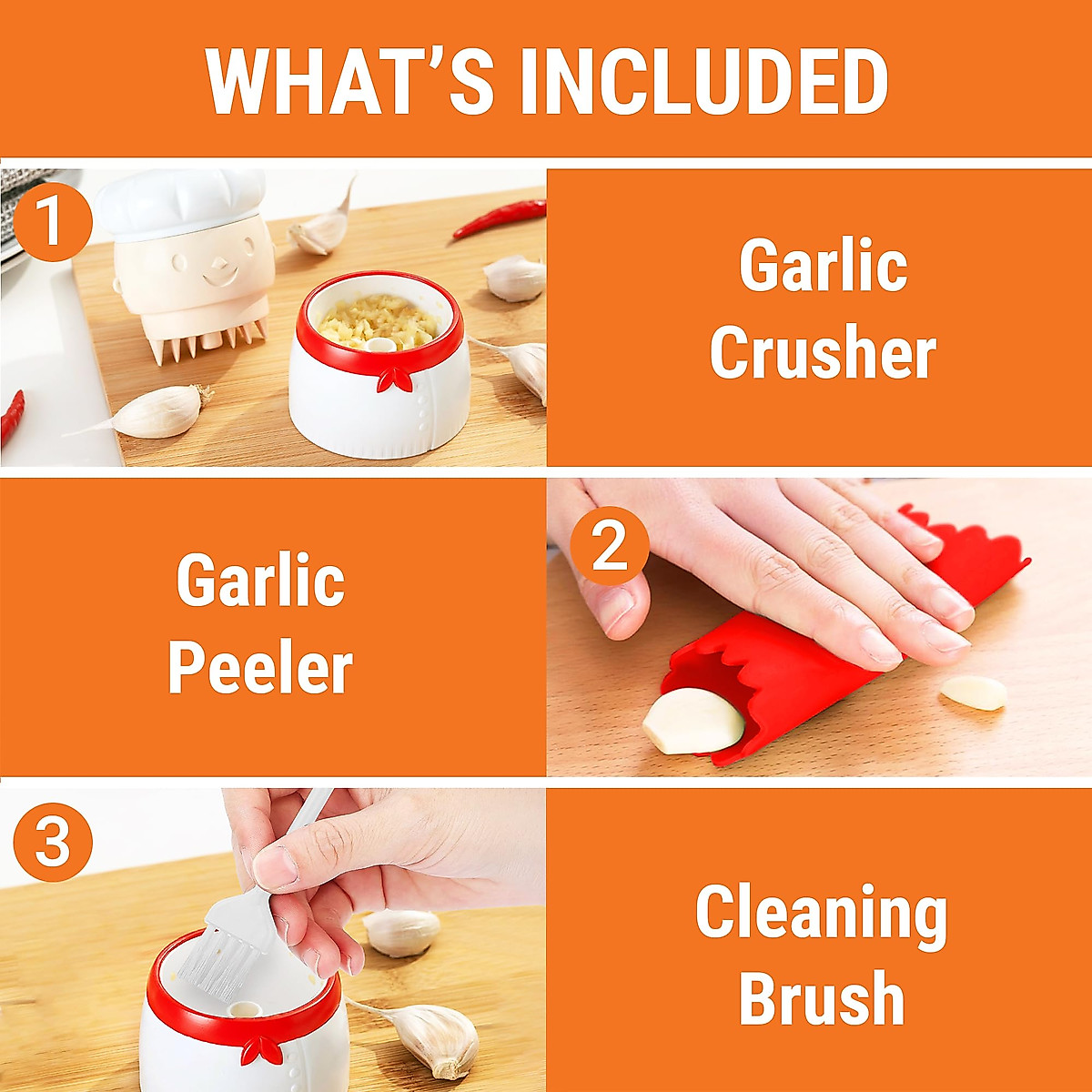 Sliq Garlic Crusher and Press with Peeler, Dishwasher Safe, BPA Free Garlic Smasher, Easy Garlic Mincer Tool, Multifunction Garlic Kitchen Gadget for Ginger, Herbs and Gifts