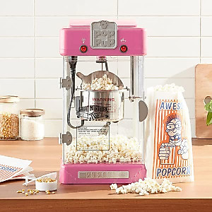 Pop Pup Countertop Popcorn Machine – 2.5oz Kettle with Measuring Spoon, Scoop, and 25 Serving Bags by Great Northern Popcorn (Pink)