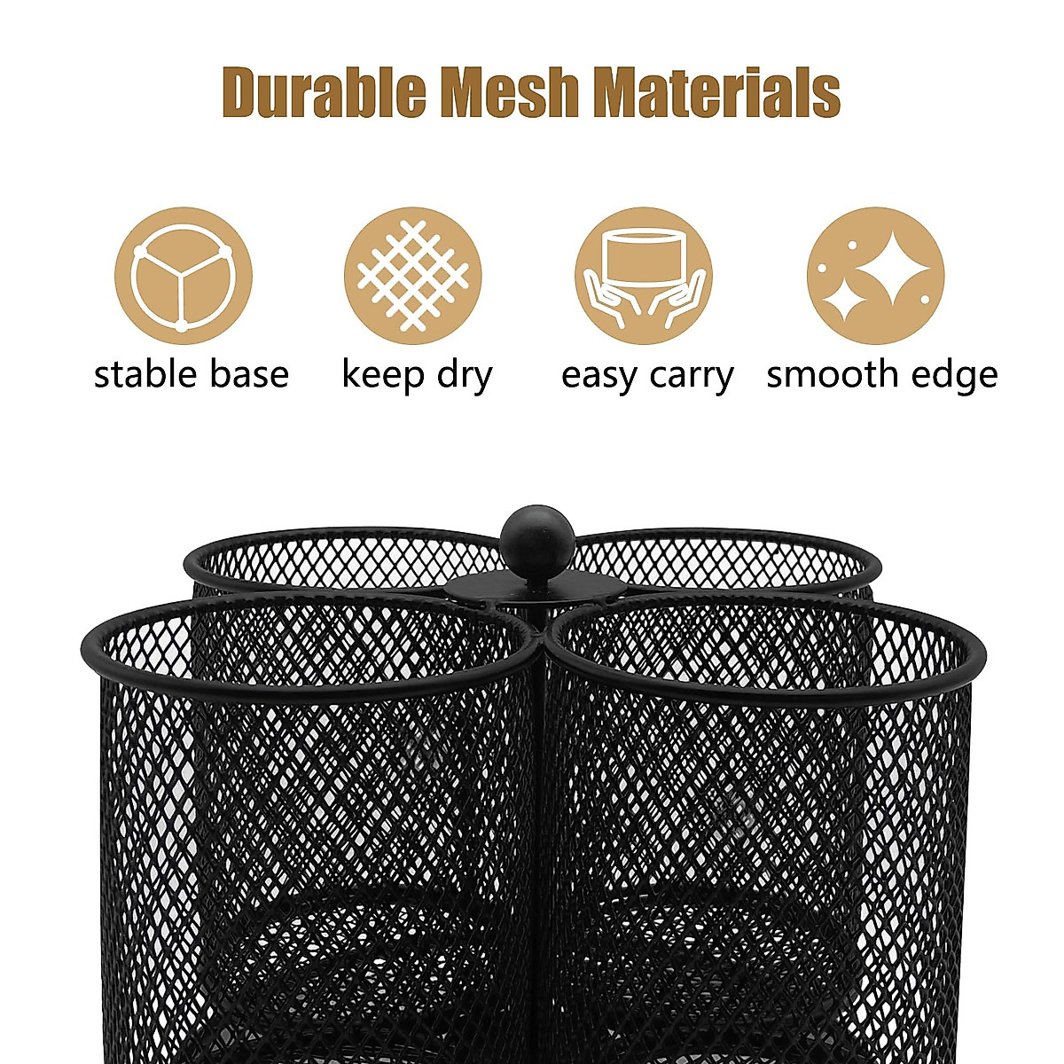 DysanVica Silverware Holder Utensil Caddy - 360° Rotating Silverware Caddy 4 Compartment Metal Cutlery Organizer Fork Spoon Napkin Plastic Flatware Storage Basket Party Countertop Picnic Outdoor Black