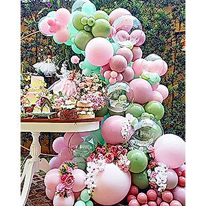 Olive Green Balloon Garland Arch Kit – Baby Pink Pastel Green Rose red Latex Balloons,18" Clear Balloon for Wedding Baby Bride Shower Birthday Evening Decor