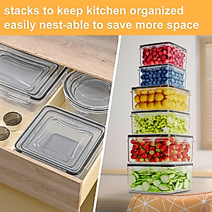 Fyrnova 34 PCS Food Storage Containers with Lids (17 Containers & 17 Airtight Lids), Leak Proof Plastic Meal Prep Container for Pantry & Kitchen Organization, BPA-Free with Labels & Marker