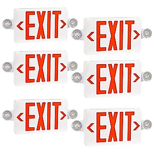 Exit Sign with Emergency Exit Lights, OSTEK ABS Fire Safety Red Emergency Exit Sign with 2 Adjustable Flood Lights, Double Face and 90min Long Backup Battery, (UL Certified 120-277V) (6pack)