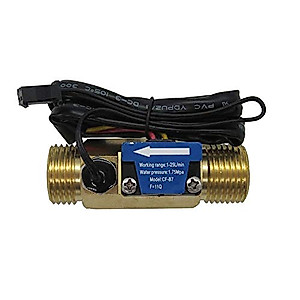 DIGITEN G1/2" Male Thread Brass Water Flow Sensor, Hall Effect Sensor Switch Flow Meter Flowmeter Counter with Temperature Sensor 1-25L/min