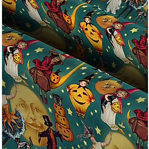 Vintage Halloween Witch Moons Pumpkins and Moons Cotton Precut Fabric by The Yard