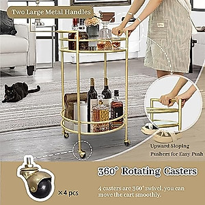GIFTTROVE Gold Bar Cart for Home, 2 Tier Bar Serving Cart, Round Rolling Bar Cart with 2 Mirrored Shelves, Wine Cart Stand for Kitchen, Living Room
