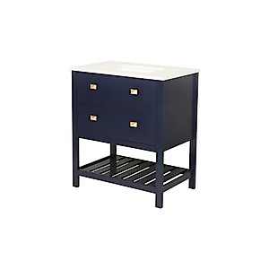 PULLAFUN Vanity Sink Combo Featuring a Marble Countertop, Bathroom Sink Cabinet and Home Decor Bathroom Vanities, Blue, 30 inch Vanity with Sink