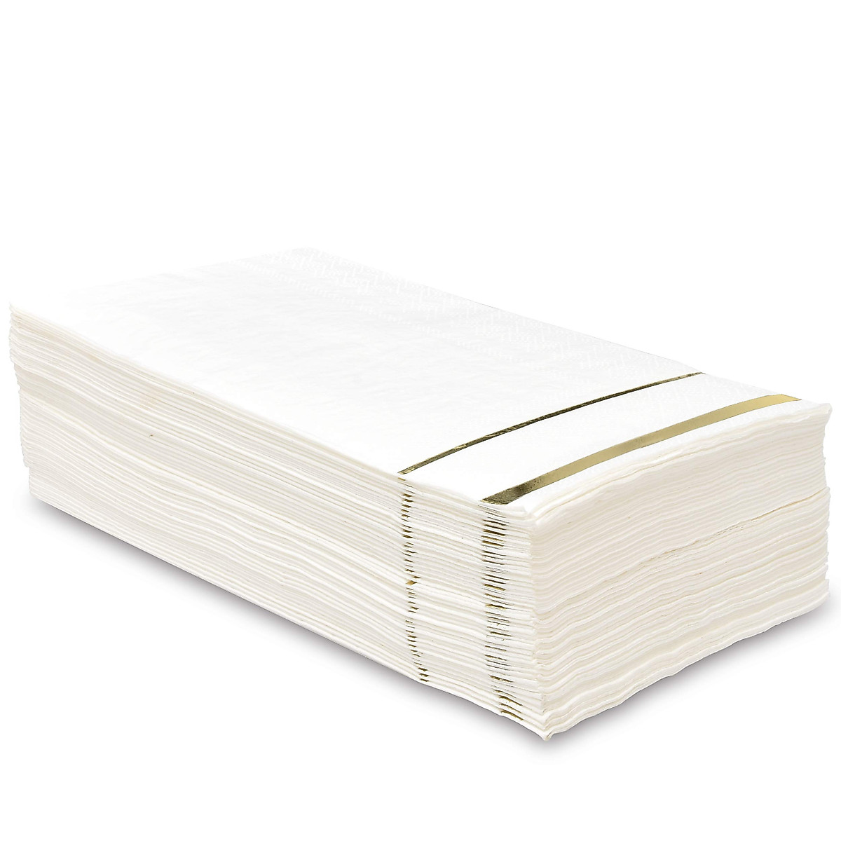 Gift Boutique 100 Gold Trim Lined Guest Napkins Elegant Dinner Hand Napkin for Bathroom Wedding Holiday Anniversary Birthday Party Bridal Baby Shower Christmas Metallic Golden Foil Decorative Towel