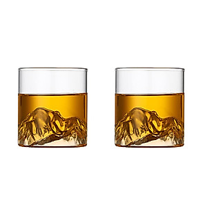 TCOOME Vintage Japanese style Mountain Whiskey Glass,Set of 2 Rocks Glasses in Box,Glass for Drinking Bourbon,Scotch,Cocktails or Tea,The art of drinking，Spirit glass