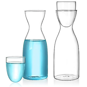 Mezchi 2 Pack Bedside Water Carafe Set with Tumbler Glass Set, 21 Oz Mouthwash Dispenser, Glass MouthWash Bottle, Clear Mouth Wash Container for Bathroom, Nightstand