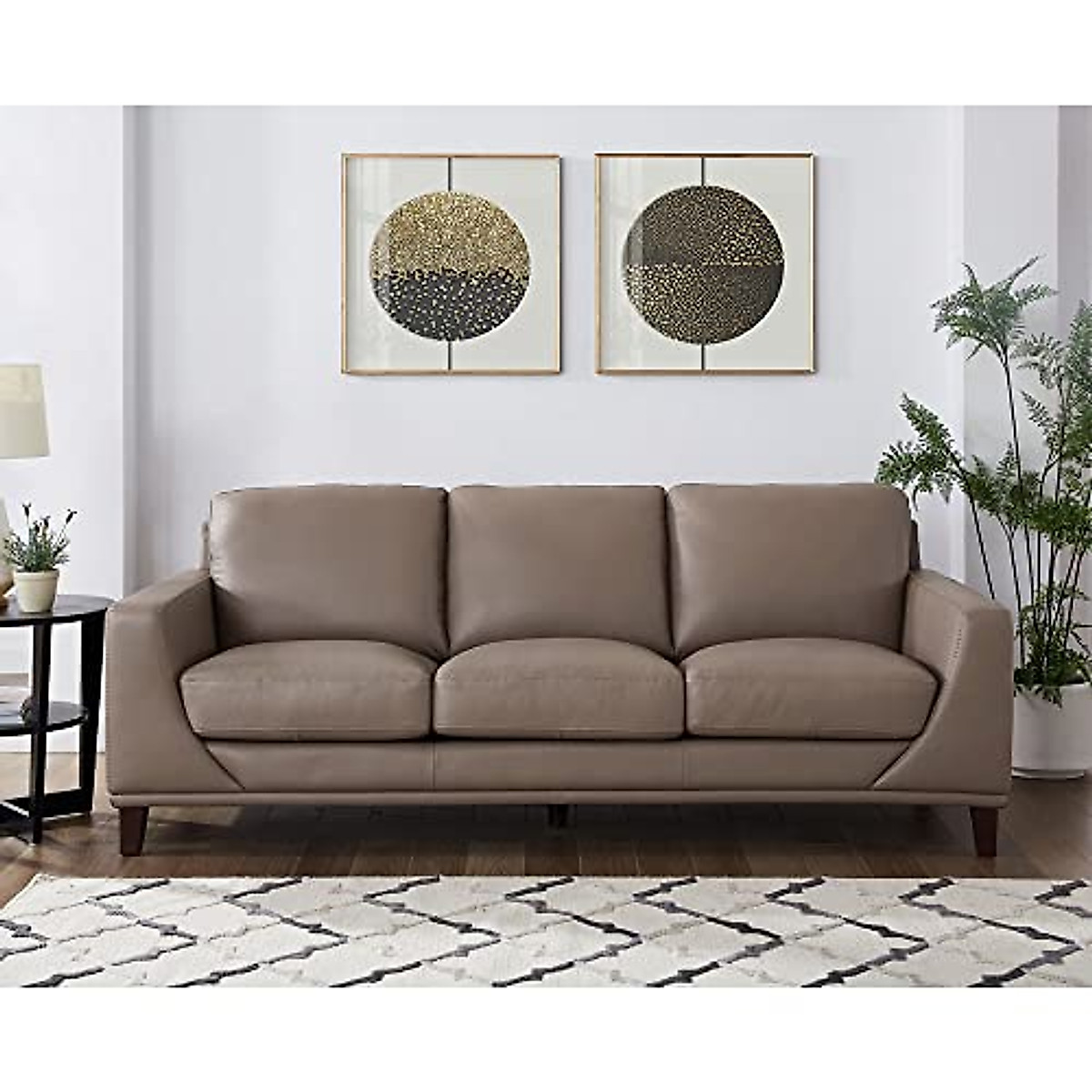 Hydeline Soma Top Grain Leather Sofa Couch, 92", Taupe