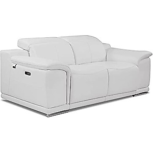 Blackjack Furniture Lorenzo Mid Century Modern Italian Leather Living Room Power Reclining, Loveseat, 72", White