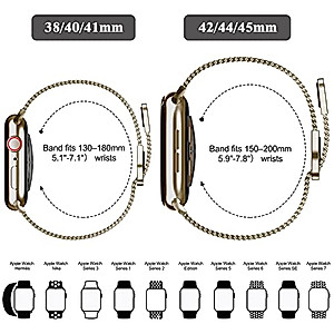 Geoumy Metal Magnetic Bands Compatible for Apple Watch Band 44mm with Case, Stainless Steel Milanese Mesh Loop Replacement Strap Compatible with iWatch Series 8/7/6/5/4/3/2/1 SE Women Men,Brown Gold