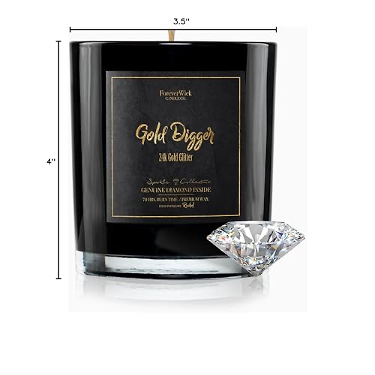 Gold Digger Sparkle Candle with Diamond Inside | Foreverwick Candles | Scented Soy Candles Gifts for Women Sexy Candle Gift | Anniversary Candles All-Natural Organic Soy Candle 14oz | 70h