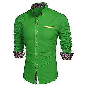 Coofandy Men's Fashion Slim Fit Dress Shirt Casual Shirt, 01-green, Medium