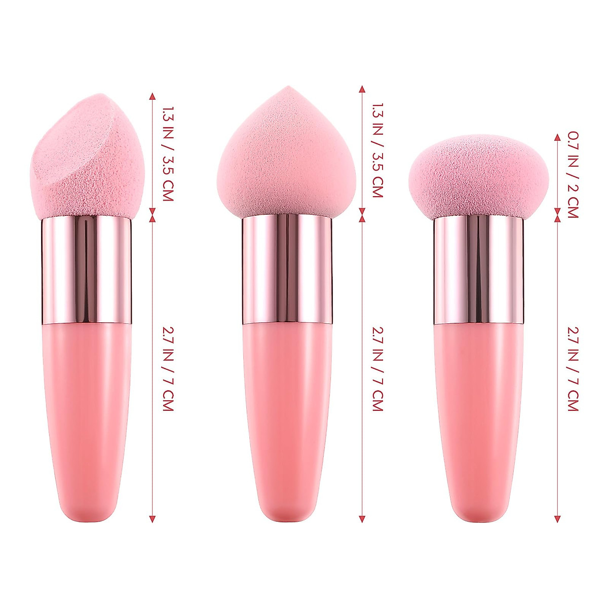 3Pcs Makeup Sponge Beauty Foundation Blending Sponge Makeup Sponge Wedge Foundation Sponges with Handle Cosmetic Professional Beauty Sponge Pink
