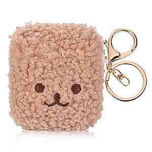 Cute AirPod Case Cartoon Fur Fluffy Bear Design with Keychain Lovely Plush Cover Compatible with AirPods 2&1 Case for Women and Kids