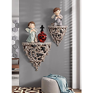 OKJHFD Floating Shelves Wall Hanging Shelves Storage Racks European Style Installation Baroque Style Hollow Decoration Shelves Unique Art Elements Home Living Room Decorations