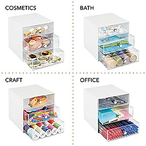 mDesign Plastic 3-Drawer Stackable Nursery Storage Organizer for Baby/Kids Bedroom, Changing Table, Playroom - Modern Organization for Diaper Creams and Small Toys, Lumiere Collection - White/Clear