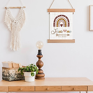 Boho Rainbow Nursery Decor Boho Rainbow Wall Art Boho Nursery Wall Decor Jesus Loves Me Hanging Wall Art Baptism Gifts for Girl Baby Shower