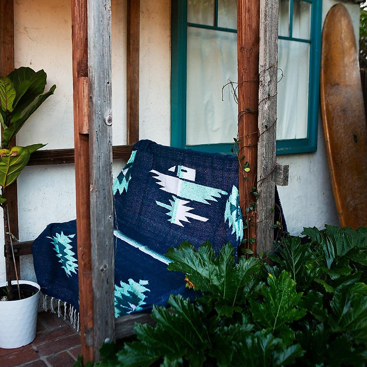 WP West Path Mexican Thunderbird Blanket Wall Tapestry | Authentic Southwestern Blanket | XL Thick Mexican Blanket Eagle - Tan Brown Navajo Aztec Style – Handwoven Yoga Blanket from Mexico (Blue)