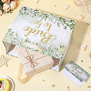 Bride Gift Bag Sage Green Bridal Shower Gift Bags with Cards Tissue Paper Large Bridal Gift Wrapping Bag Bachelorette Engagement Wedding Shower Gift Bag for Sage Green Christmas Bride to Be Party Decoration