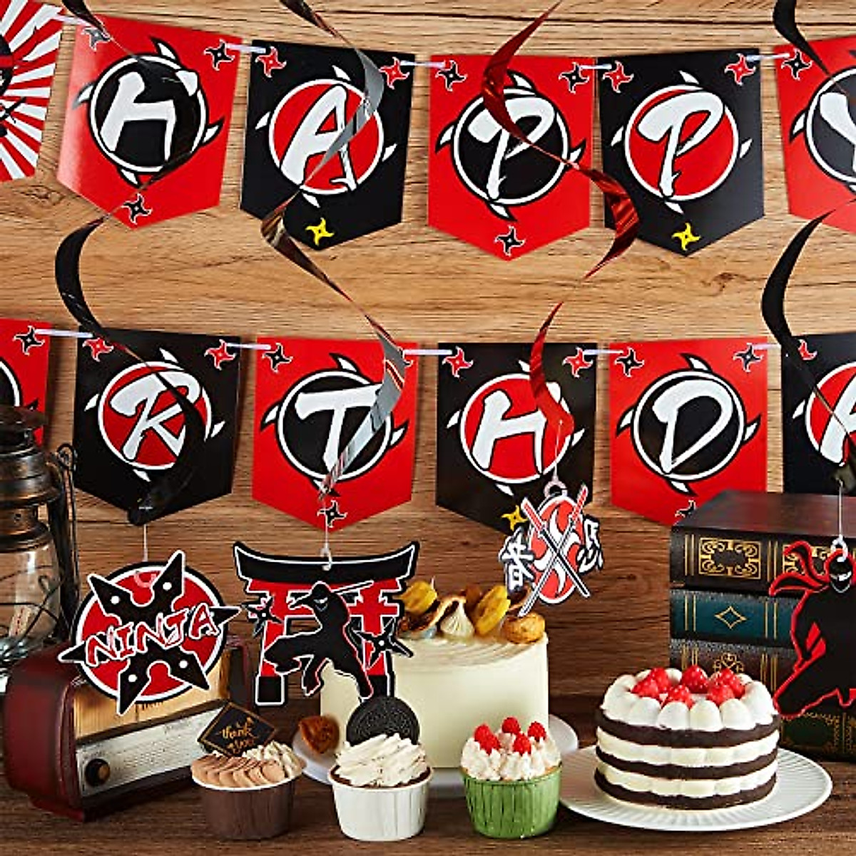 25 Packs Ninja Party Decorations Ninja Birthday Party Supplies Ninja Warriors Birthday Banner Ninja Warriors Hanging Swirls Decorations Ninja Party Supplies for Boys Ninja Warrior Themed Birthday