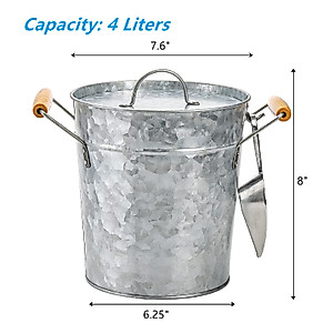 Frcctre Farmhouse 4 Liter Ice Bucket with Lid, Galvanized Metal Beverage Tub with Scoop and Handles, Drink and Wine Chiller for Bar, Party, BBQ, Great for Indoor and Outdoor Use