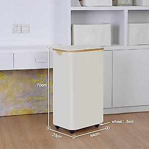 Large Laundry Basket with Wheels,100L Hampers for Laundry,Freestanding Laundry Hamper with Lid and Bamboo Handles,Collapsible & Waterproof Tall Cloth Hamper for Dorm Family(Beige)