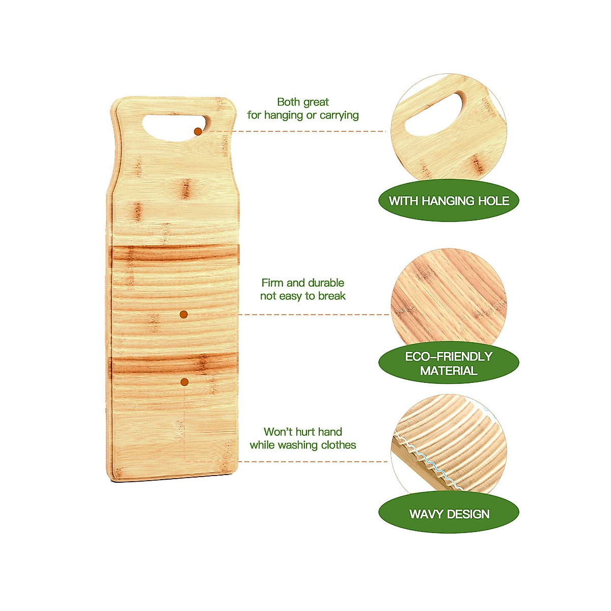 awagas 20"x7" Natural Bamboo Washboard Laundry Washboard Hand Washing Board,Washing Clothes Board Old Fashioned Hand Wash Board for Shirts Underwear Clean Home Laundry Supplies-(M)