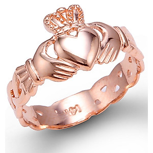 Ladies 10k Rose Gold Claddagh Ring with Trinity Band (10.25)
