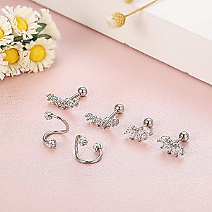 Palotay 16G Cartilage Earrings Stud Stainless Steel Earrings Helix Tragus Earrings Cartilage Hoop Earrings CZ Heart Butterfly Flower Hypoallergenic Cartilage Earrings Helix Tragus Conch Piercing