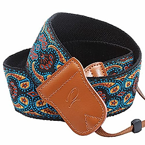 Mystic Blue Camera Strap - Double Layer Cowhide Ends,2" Pure Cotton Embroidered Woven Camera Strap,Universal Neck & Shoulder Strap Adjustable for All DSLR / SLR Cameras,Gift for Photographers