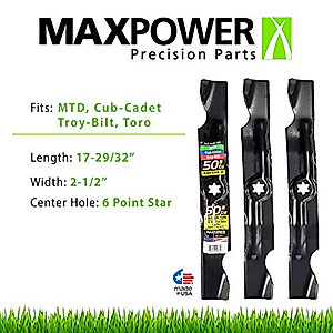 MaxPower 561545B 3-Blade Set for Many 50 in. Cut MTD, Cub Cadet, Troy-Bilt Mowers, Replaces OEM #'s 742-04056, 942-04056, 112-0316 and Others,Red