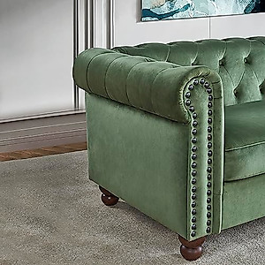EMKK Chesterfield Sofa, Classic Tufted Upholstered Couch, Modern 3 Seater Loveseat Long Settee Furniture with Rolled Arms and Nailhead,Back and Legs for Living Room Office, Apartment, Green-b